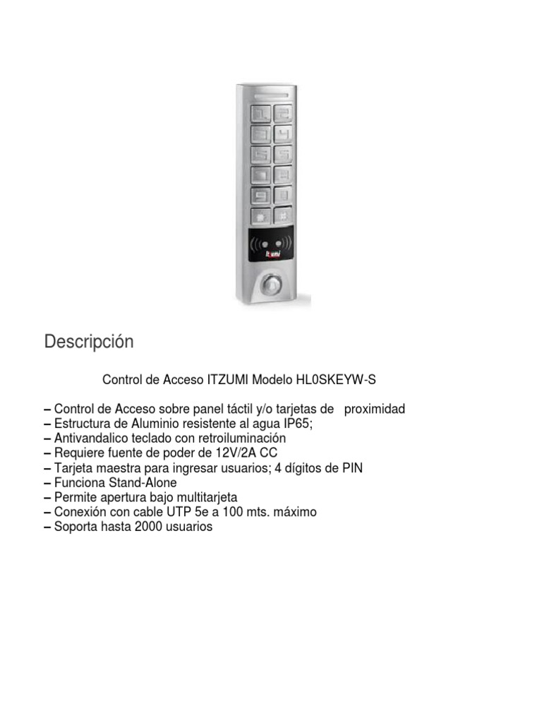 Control de Acceso ITZUMI HL0SKEYW-S | PDF | Informática