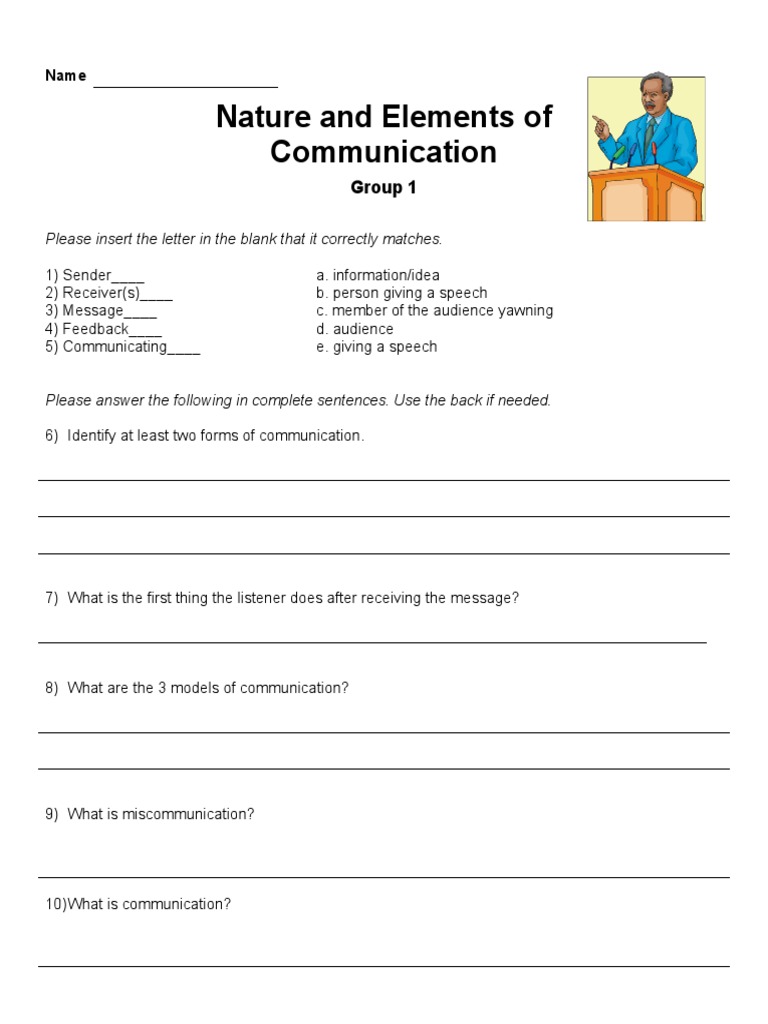 Basic Communication Worksheet | PDF | Nonverbal Communication ...