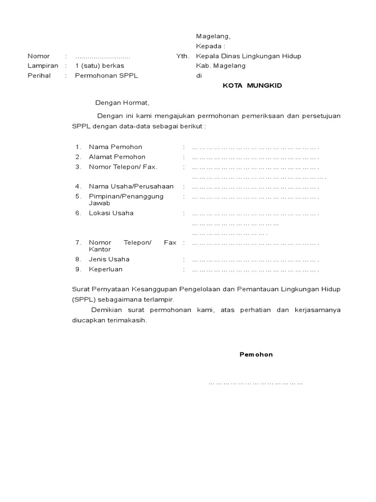 Formulir SPPL Dinas LH | PDF