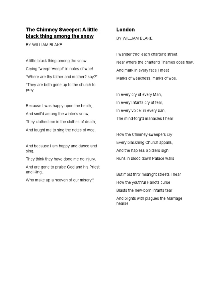 The Chimney Sweeper and London - William Blake | PDF