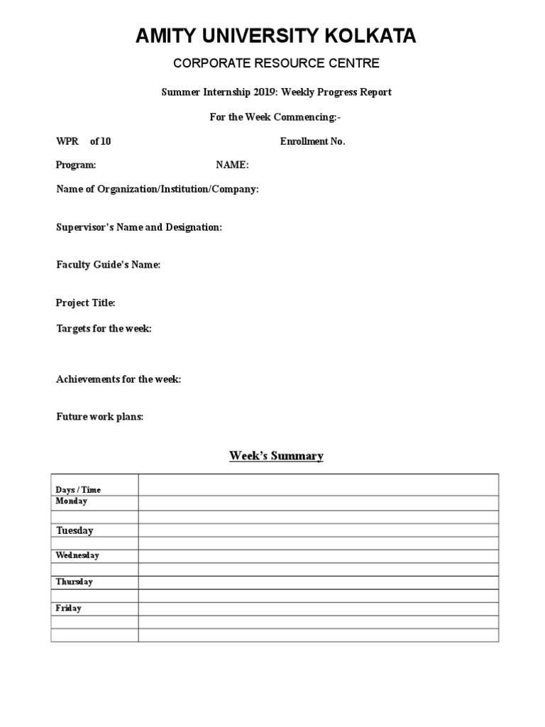 Amity University Summer Internship Report | PDF | Career & Growth