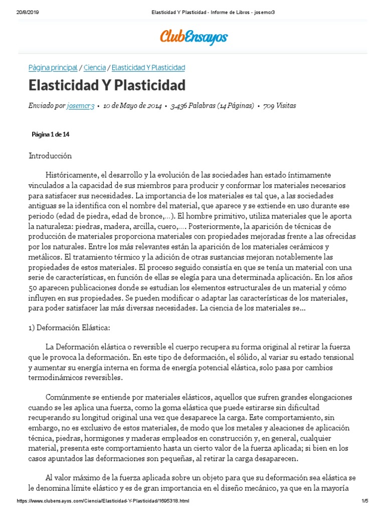 Elasticidad Y Plasticidad - Informe de Libros - Josemcr3 PDF | PDF ... Elasticidad Y Plasticidad - Informe de Libros - Josemcr3 PDF | PDF ...