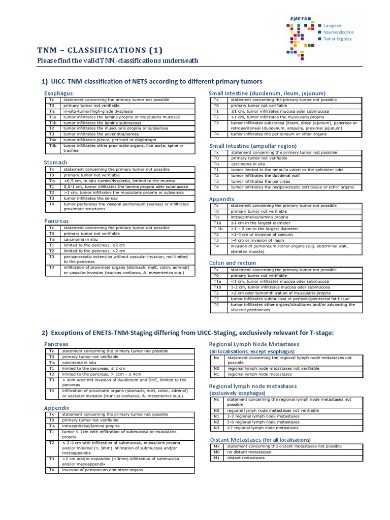 TNM - Classifications (1) : 1) UICC-TNM-classification of NETS ...