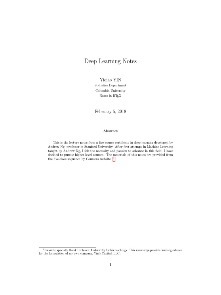 Deep Learning Notes Andrew NG | PDF | Artificial Neural Network ...
