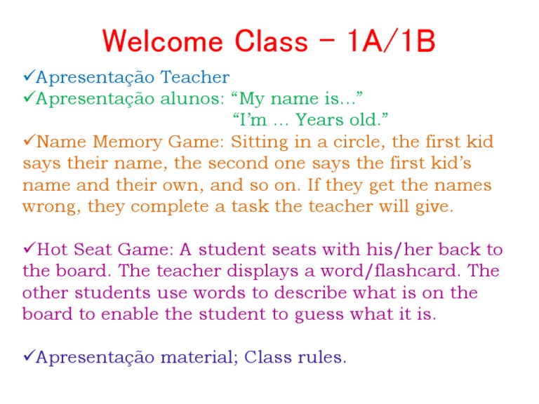 Welcome Class – 1A | PDF