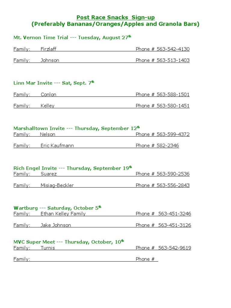2019 Post Race Snacks | PDF