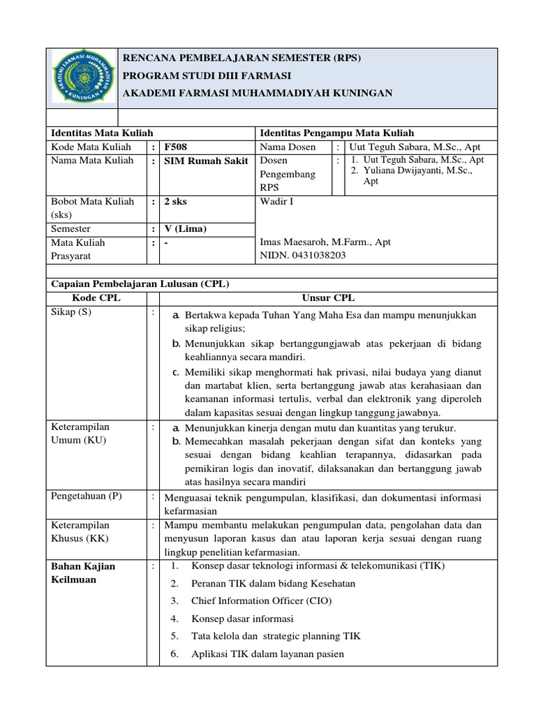 RPS SIM Rumah Sakit Farmasi | PDF