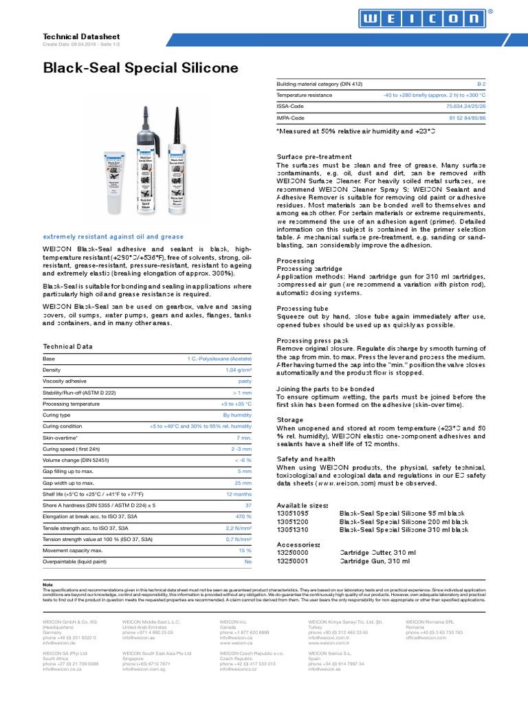 Weicon Black-Seal Special Silicone TDS PDF | PDF | Adhesive | Silicone