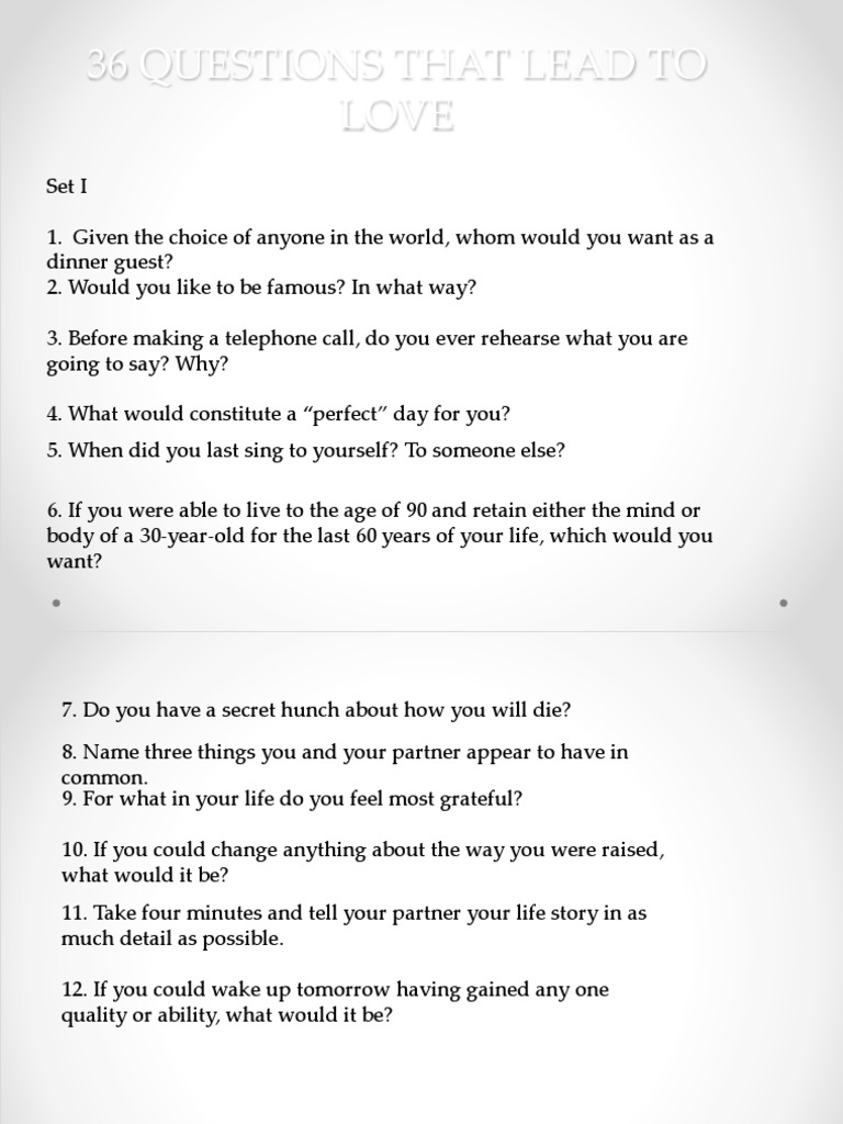 36 Questions to Deepen Love | PDF