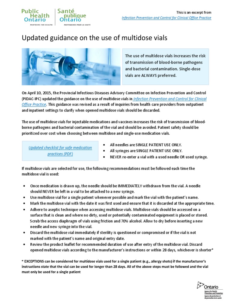Updated Guidance Multidose Vials 2015 | PDF | Infection Control | Syringe