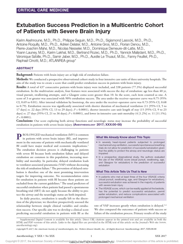 Extubation Success Prediction in A Multicentric Cohort of Patients With ...