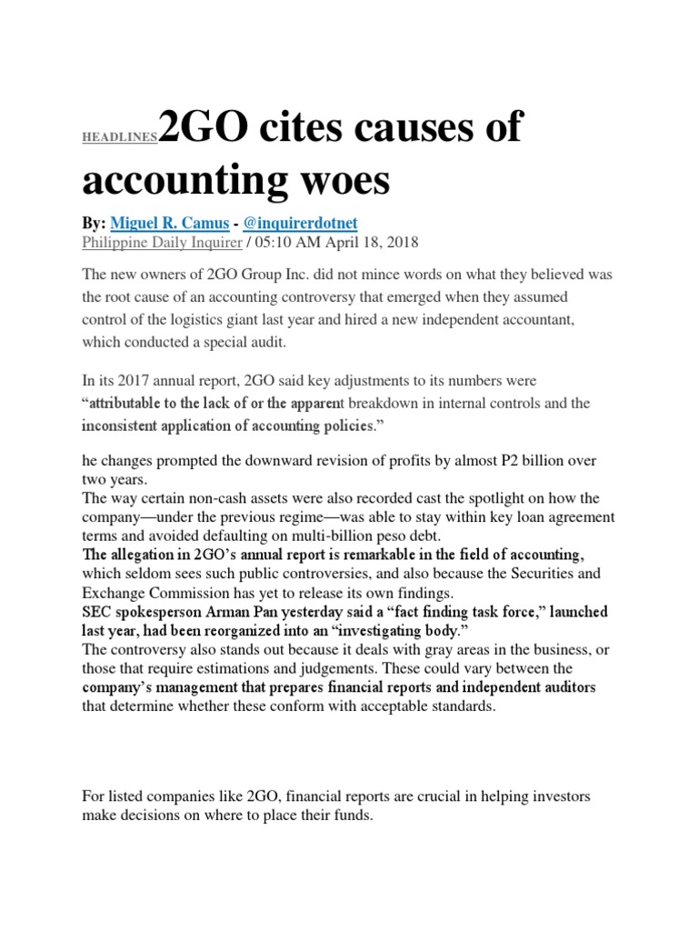 2GO Group's Accounting Controversy Explained | PDF | Debt | Accounting