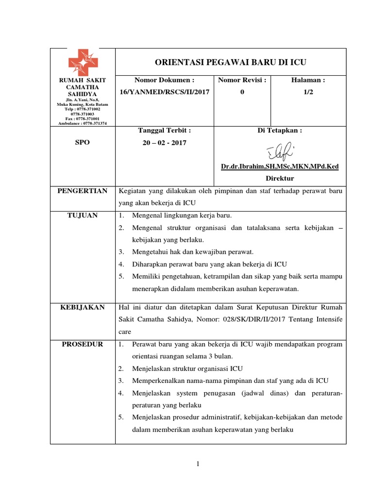 Spo Orientasi Pegawai Baru Di ICU | PDF