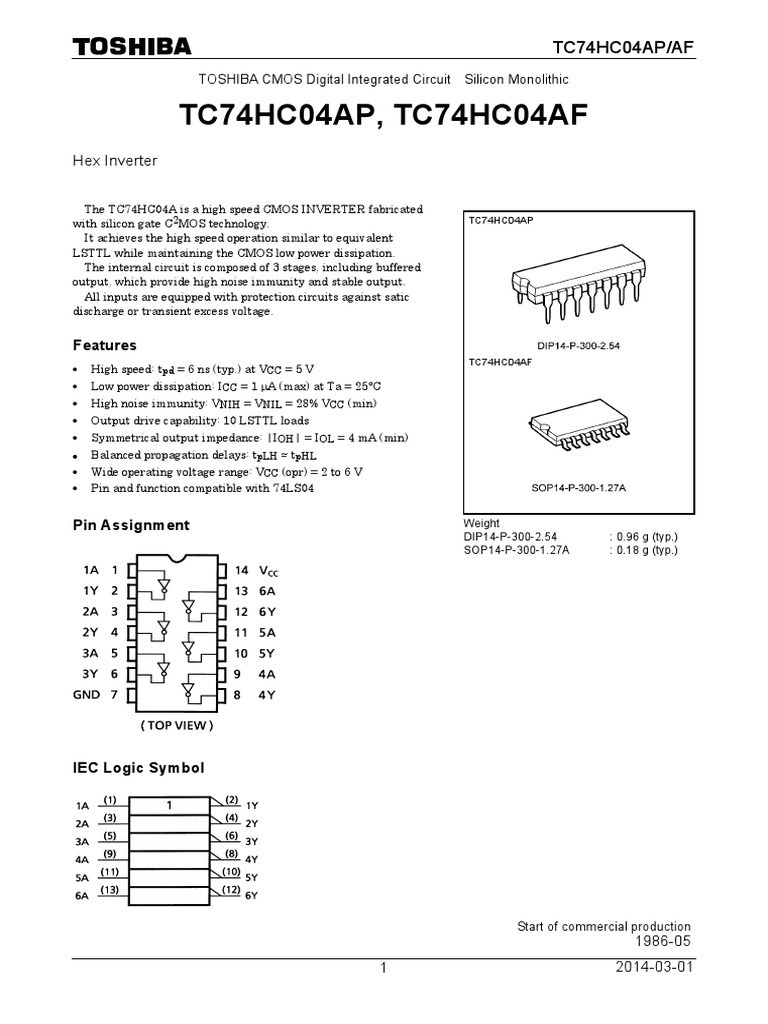 TC74HC04AP, TC74HC04AF: Hex Inverter | PDF | Cmos | Reliability Engineering