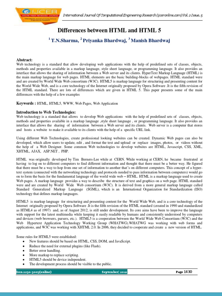 Differences Between HTML and HTML5 PDF | PDF | Html5 | Html