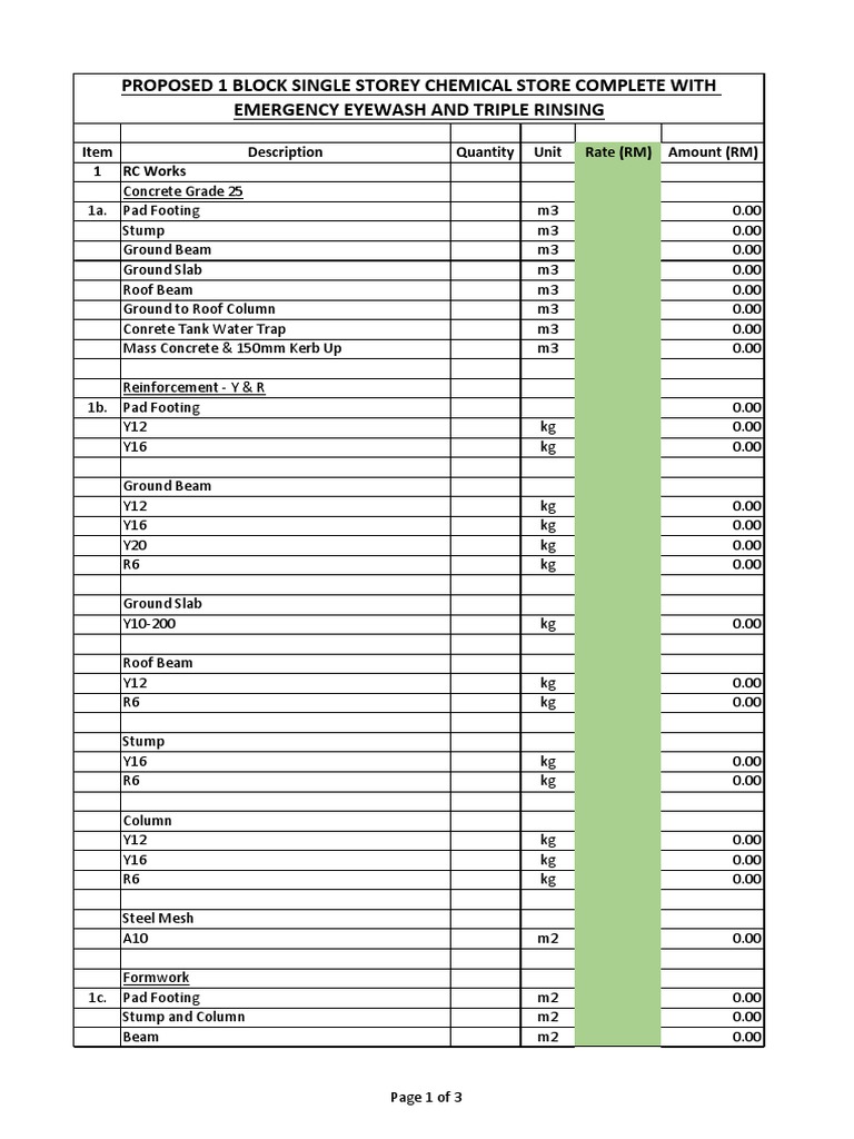 Proposed 1 Block Single Storey Chemical Store Complete With Emergency ...