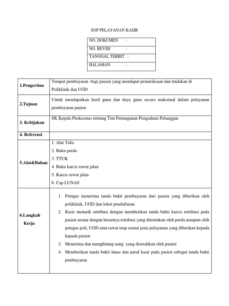 Sop Pelayanan Kasir | PDF