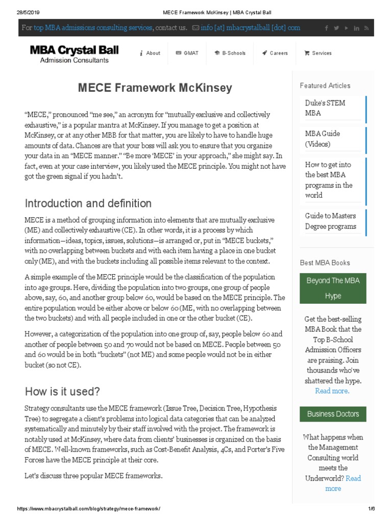 MECE Framework McKinsey - MBA Crystal Ball | PDF | Strategic Management ...