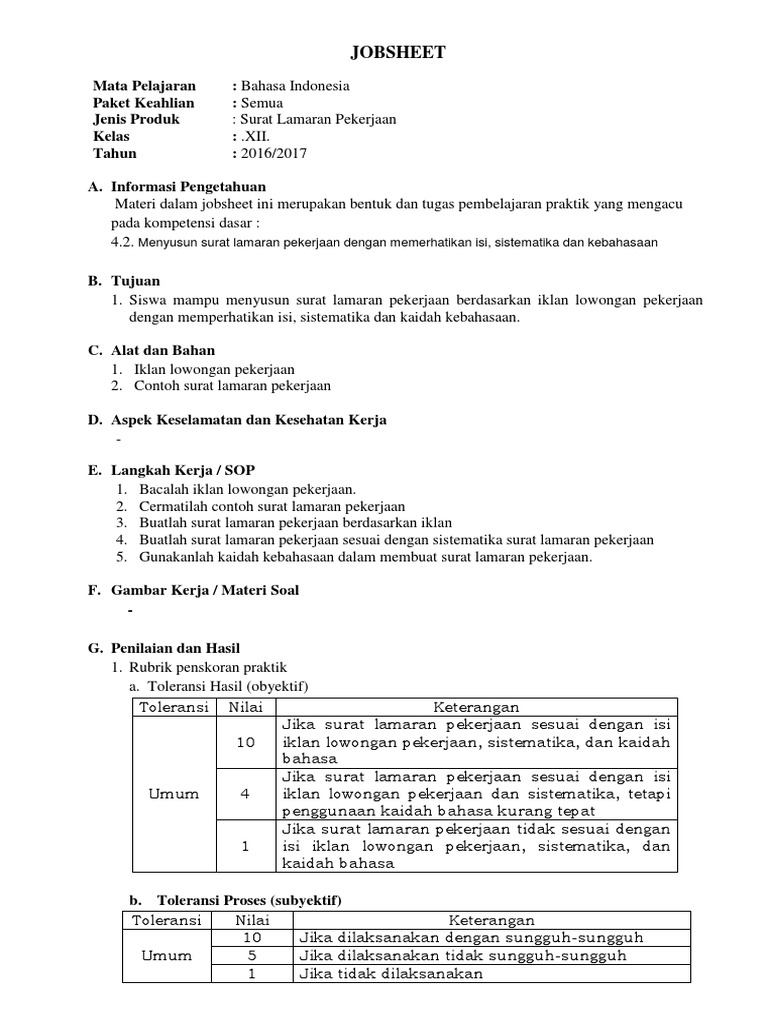 Bahasa Indonesia Jobsheet | PDF