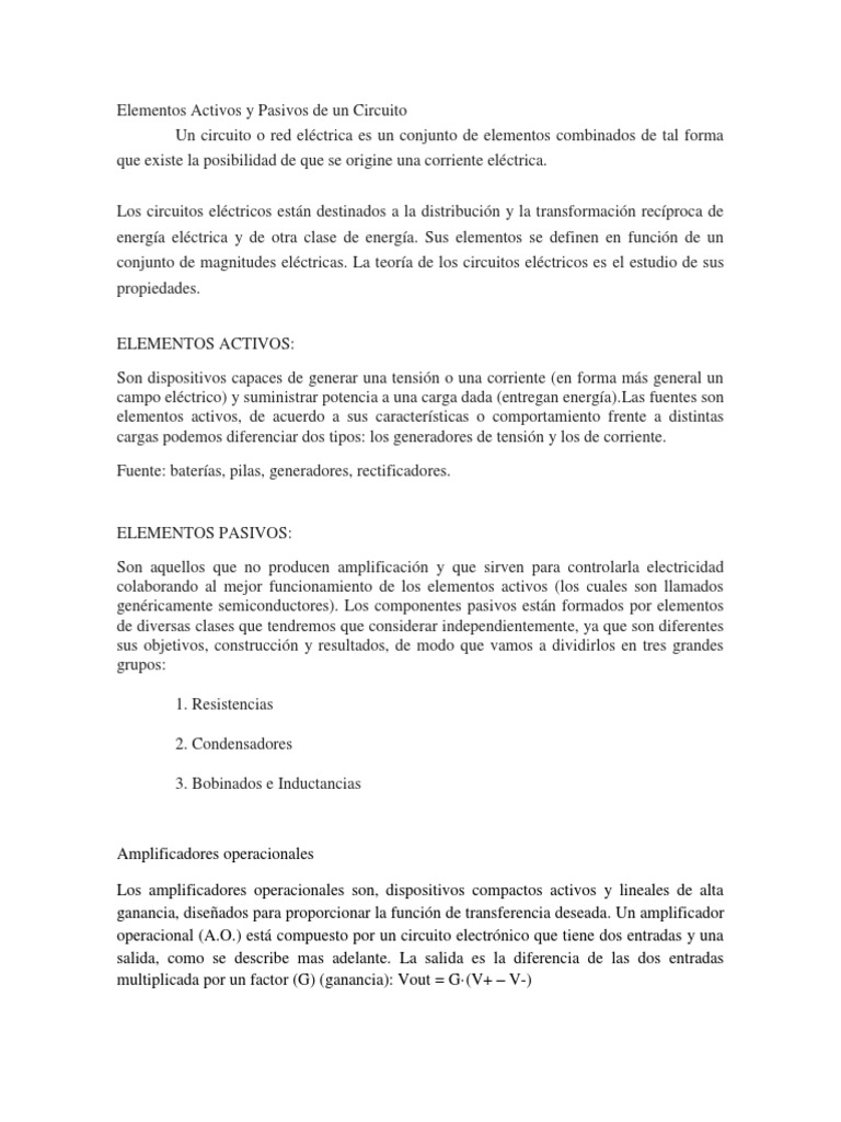 Elementos Activos y Pasivos de Un Circuito | PDF | Unidad Central de ...