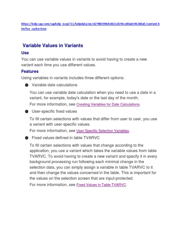 Using Variable Values in SAP Variants | PDF