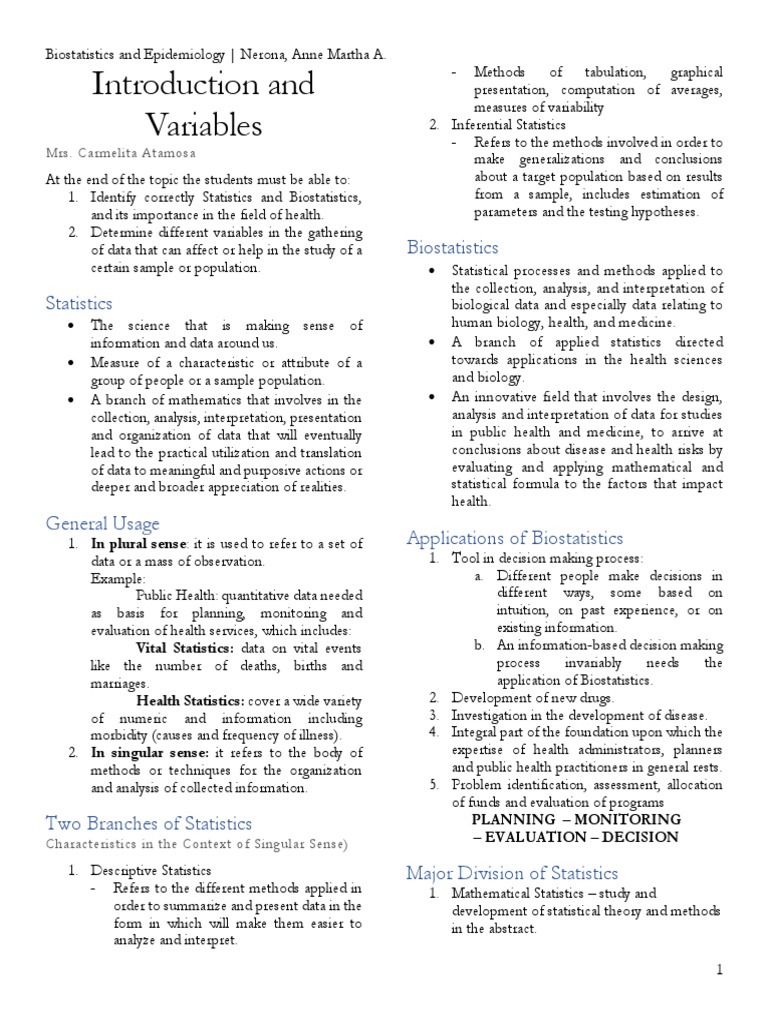 Biostatistics Introduction and Variables | PDF | Biostatistics | Level ...