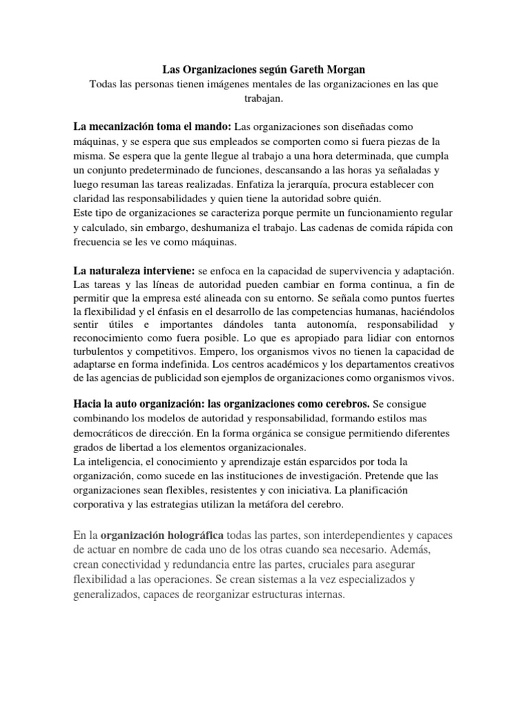 Las Organizaciones Según Morgan | PDF | Democracia | Ideologías políticas
