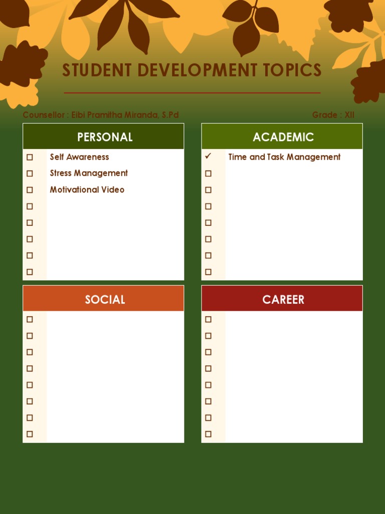 Student Development Topics: Personal Academic | PDF