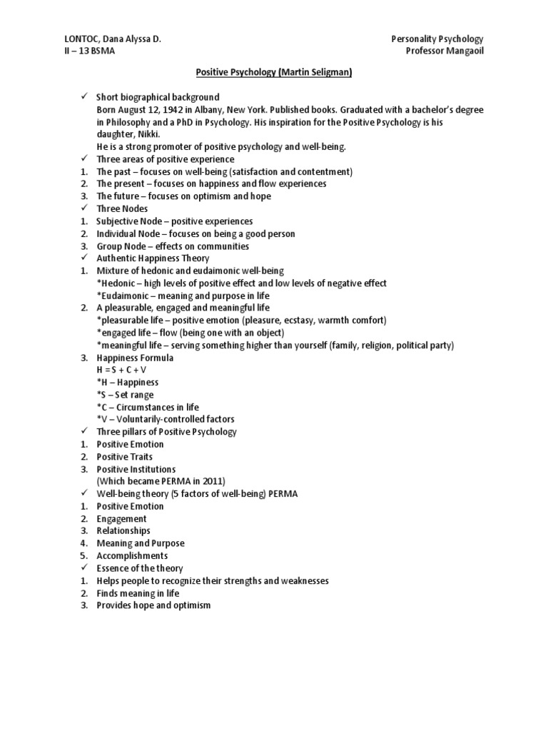 Positive Psychology Handout and Matrix | PDF | Positive Psychology ...
