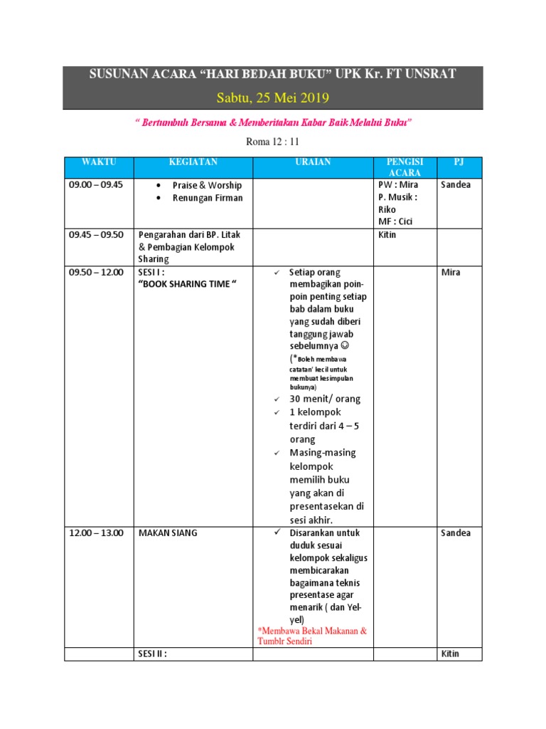 Susunan Acara Hari Bedah Buku | PDF