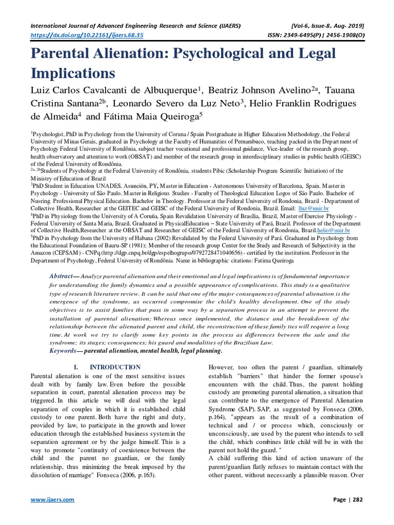 Parental Alienation: Psychological and Legal Implications | PDF | Child ...