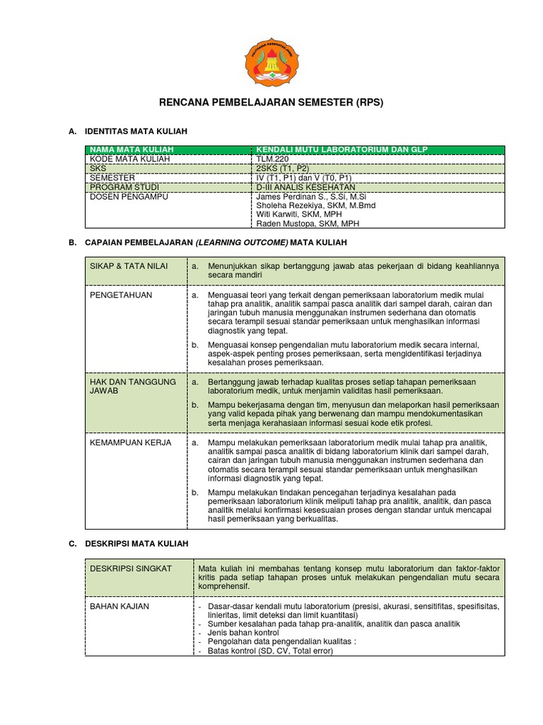 Contoh Cover Rps Jak - PKJ | PDF