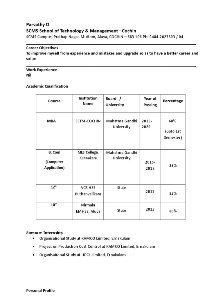 Parvathy D SCMS School of Technology & Management - Cochin: MES College ...
