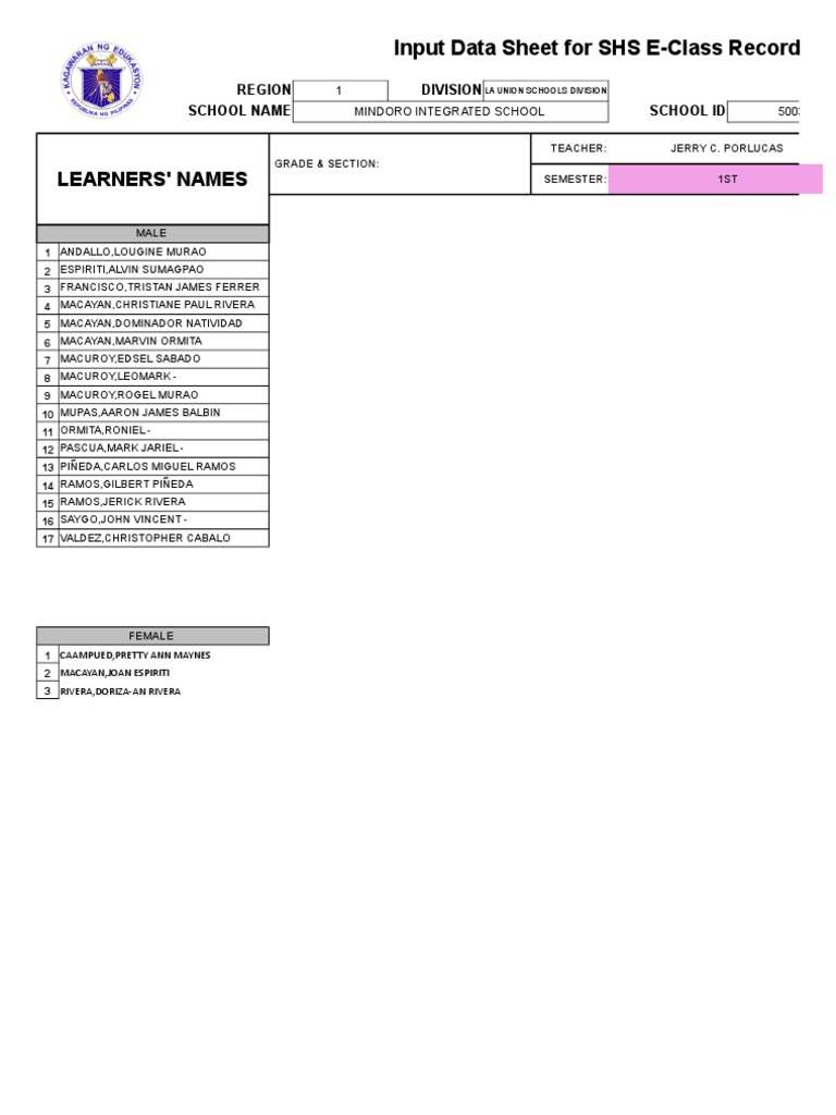Shs E Class Record G11 Download Free Pdf Behavior Modification
