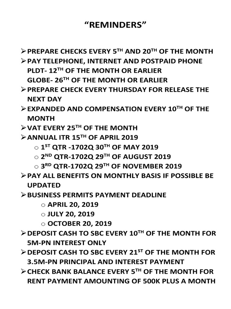 REMINDERS | PDF | Finance & Money Management