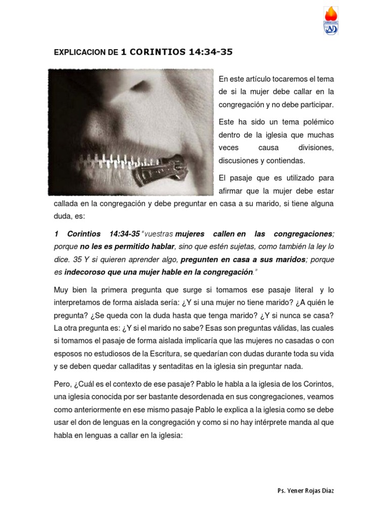 Explicación equilibrada del papel de la mujer en la iglesia según 1 Corintios 14:34-35 | PDF ...
