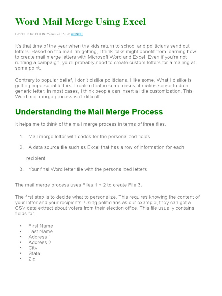Word Mail Merge Using Excel | Download Free PDF | Microsoft Excel | Mail