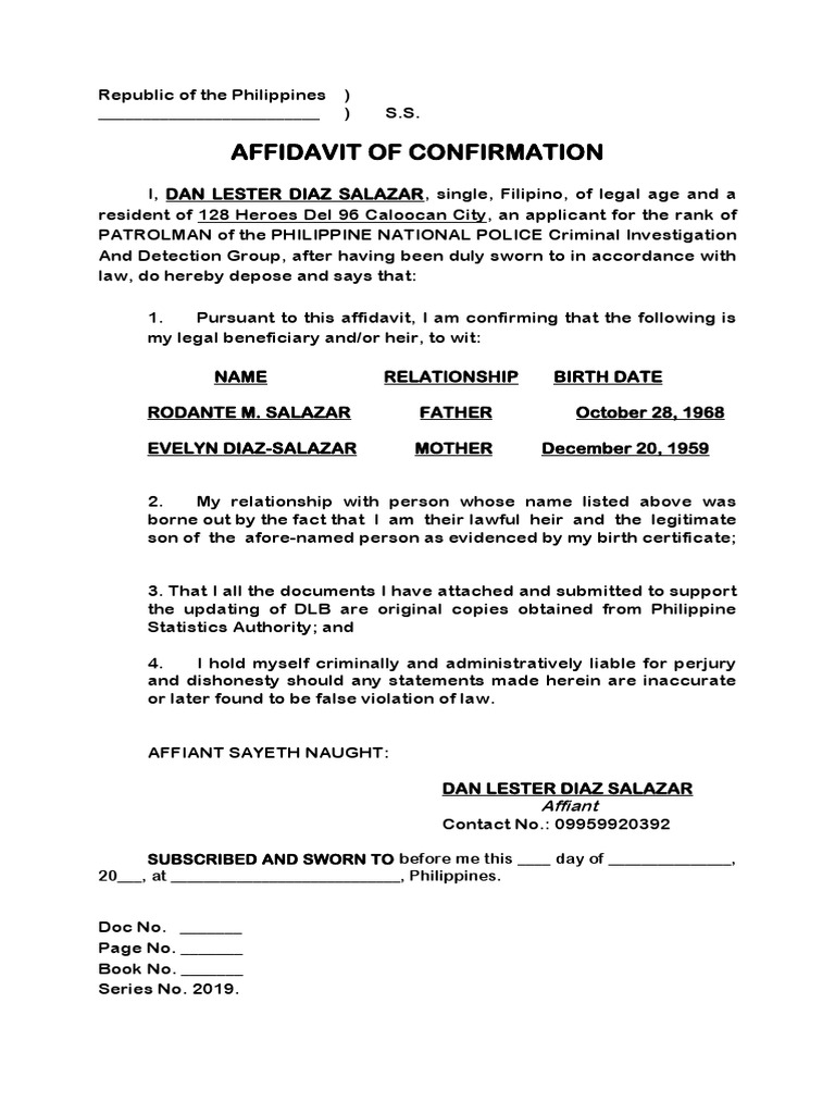 Computerized Affidavit of Confirmation | Download Free PDF | Affidavit ...
