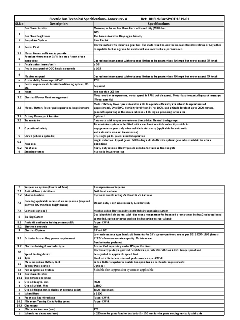 KSRTC Electric Bus Specifications | PDF | Automatic Transmission ...