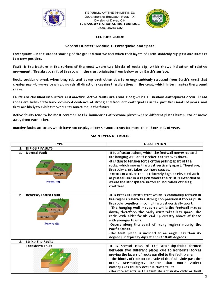 Earthquake and Faults Lecture Guide | PDF | Fault (Geology) | Earthquakes