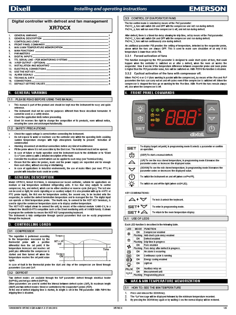 XR70CX: Digital Controller With Defrost and Fan Management | PDF ...
