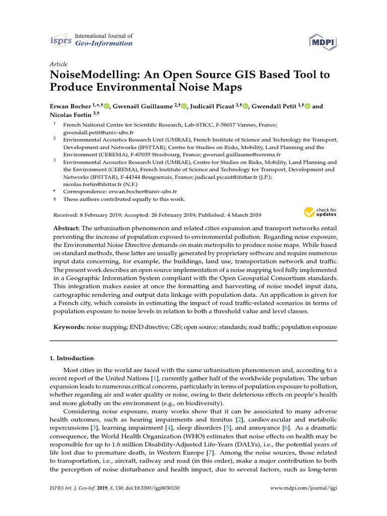 Noisemodelling: An Open Source Gis Based Tool To Produce Environmental ...