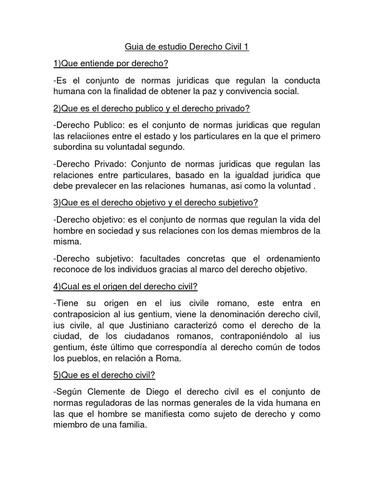 Guia de Estudio Derecho Civil 1 Primer Parcial | Descargar gratis PDF | Domicilio (Ley ...