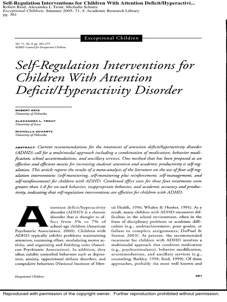 Self-Regulation Intervention For ADHD | PDF
