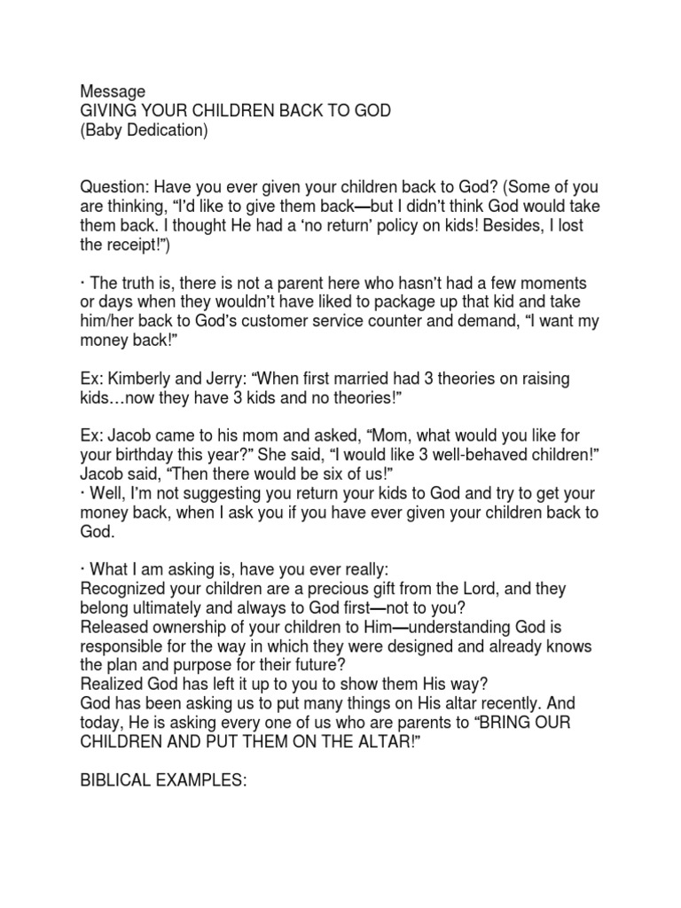 Baby Dedication Sermon Outline
