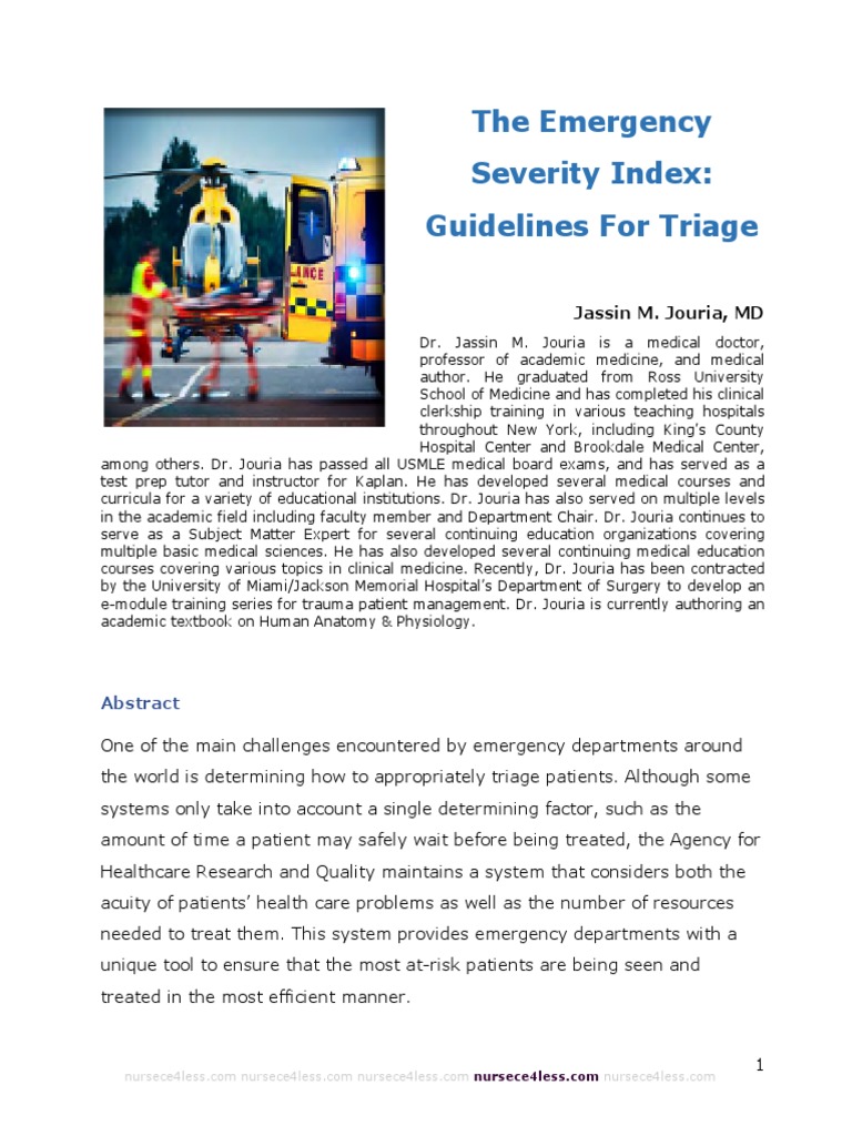 Emergency Severity Index Guidelines For Triage Ceu PDF | PDF ...