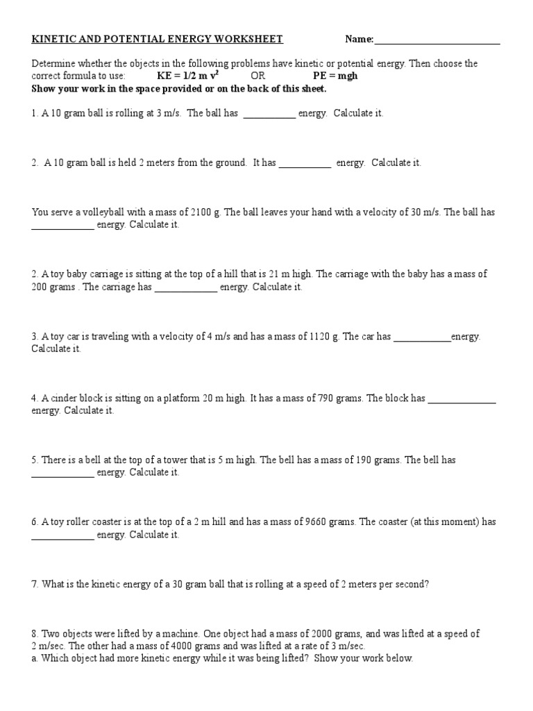 Calculating Kinetic and Potential Energy | PDF