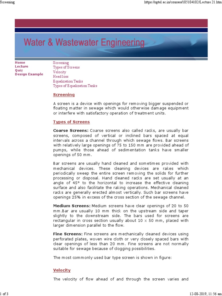 Bar Screen Design | PDF | Chemical Engineering | Applied And ...