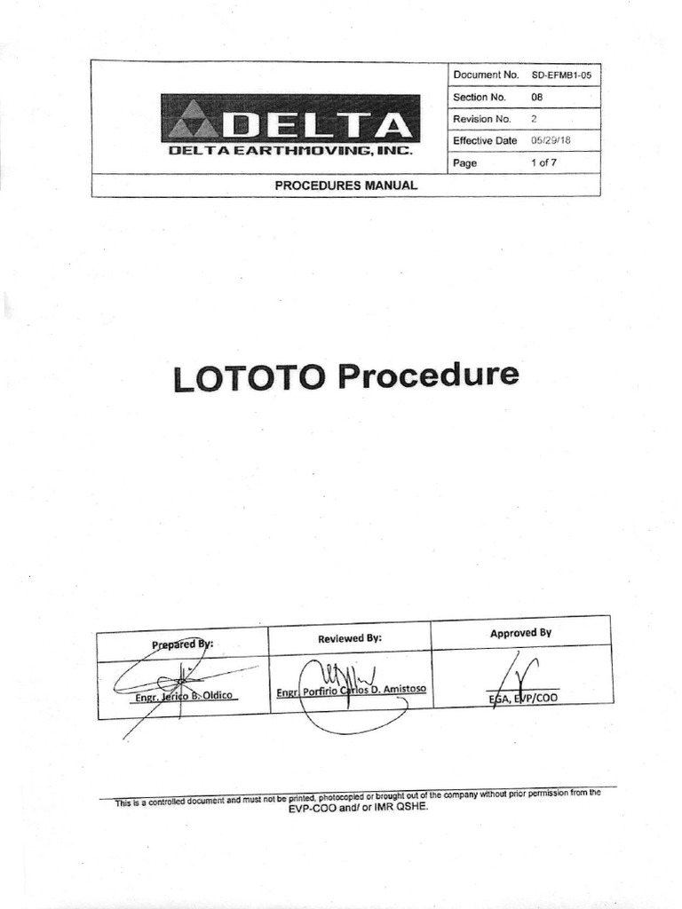 SD Efmb1 05 Lototo Procedure | PDF
