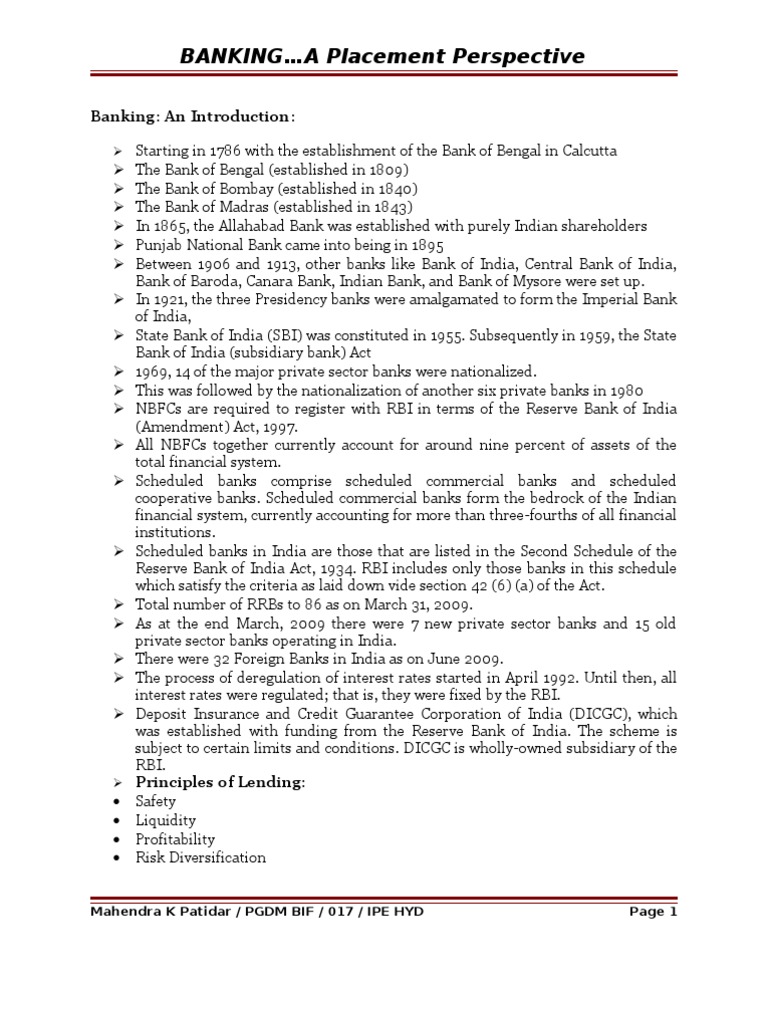 BANKING A Placement Perspective | PDF | Reserve Bank Of India ...